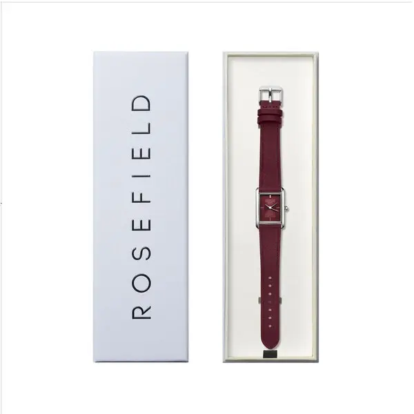 ROSEFIELD Heirloom Modern Watch With Burgundy Dial Casement & Burgundy Leather Strap - Silver