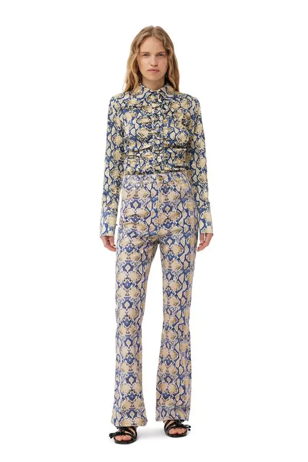 GANNI Python Printed Flared Trousers