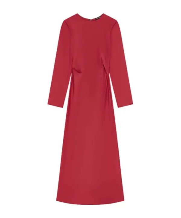 Emporio Armani Satin-finish Long-sleeve Midi Dress - Red