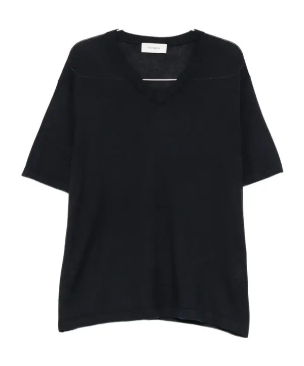 LISA YANG V-neck Knit T-shirt - Navy Blue