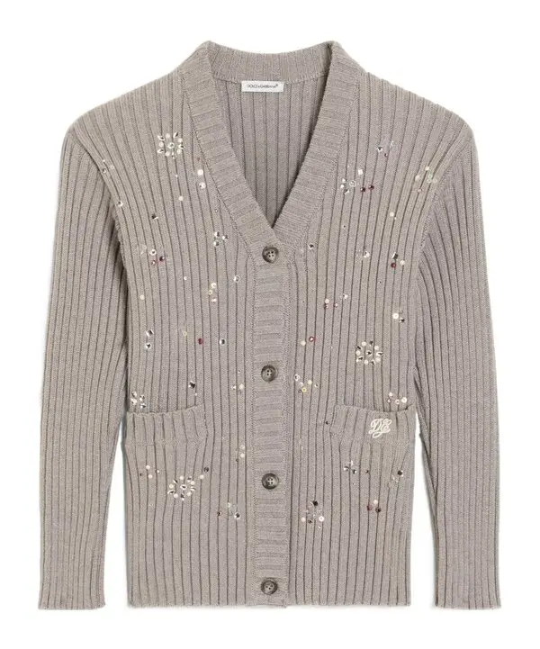 Dolce & Gabbana Virgin-wool Rib Knit Cardigan - Grey