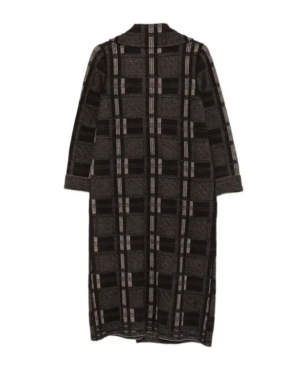 D.exterior Checked Long Coat