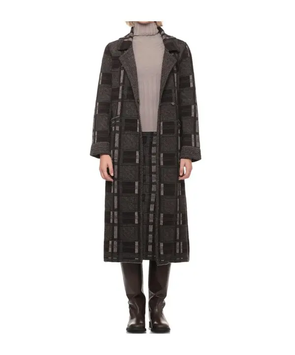 D.exterior Checked Long Coat