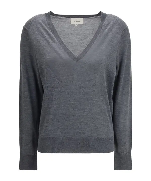 Loulou De Saison Ribbed V-neck Knit Sweater - Grey