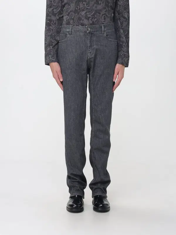 Etro Slim Fit Five-pocket Cotton Denim Jeans With Mid-rise Waist - Grey