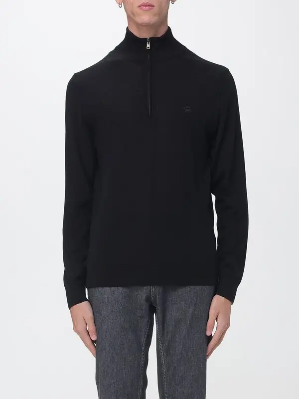 Etro Wool And Silk Half-zip Turtleneck Jumper With Embroidered Pegaso Logo - Black