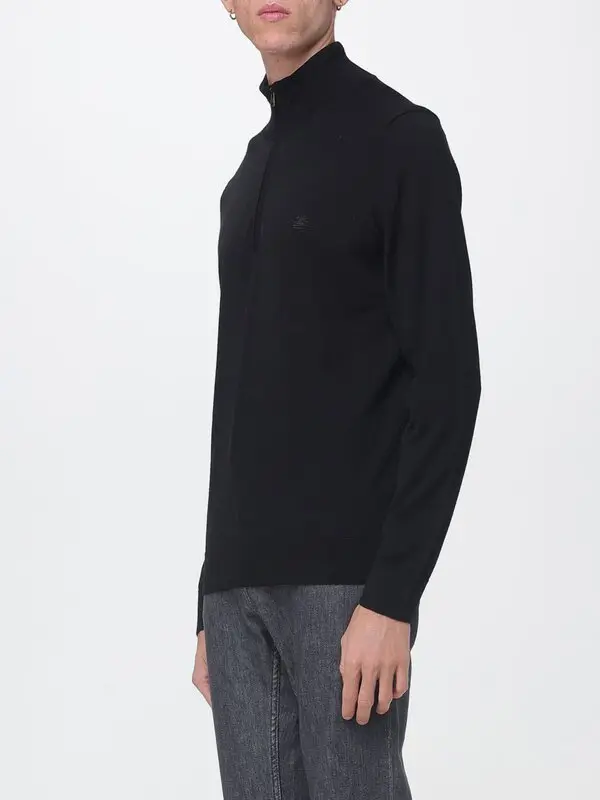 Etro Wool And Silk Half-zip Turtleneck Jumper With Embroidered Pegaso Logo