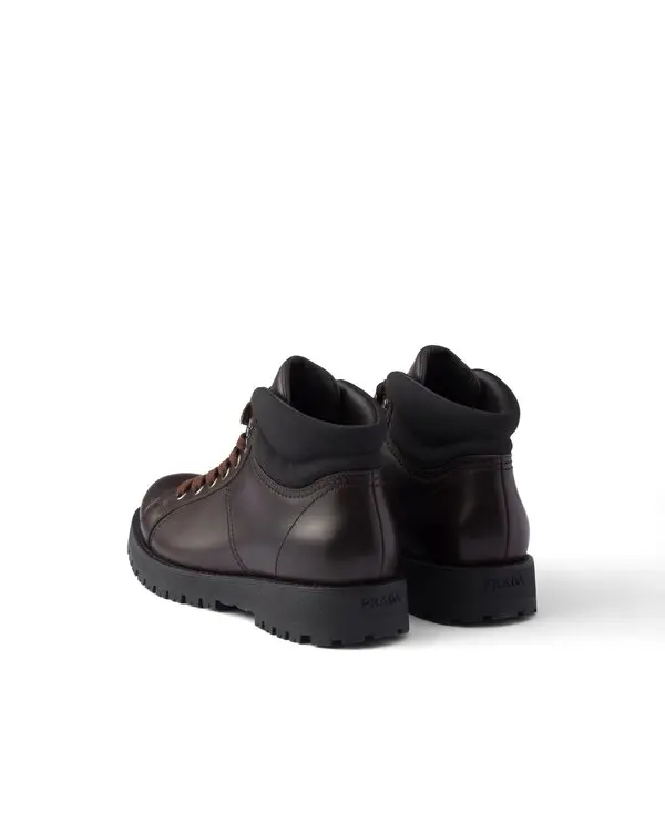 Prada Lace-up Leather And Re-nylon Booties