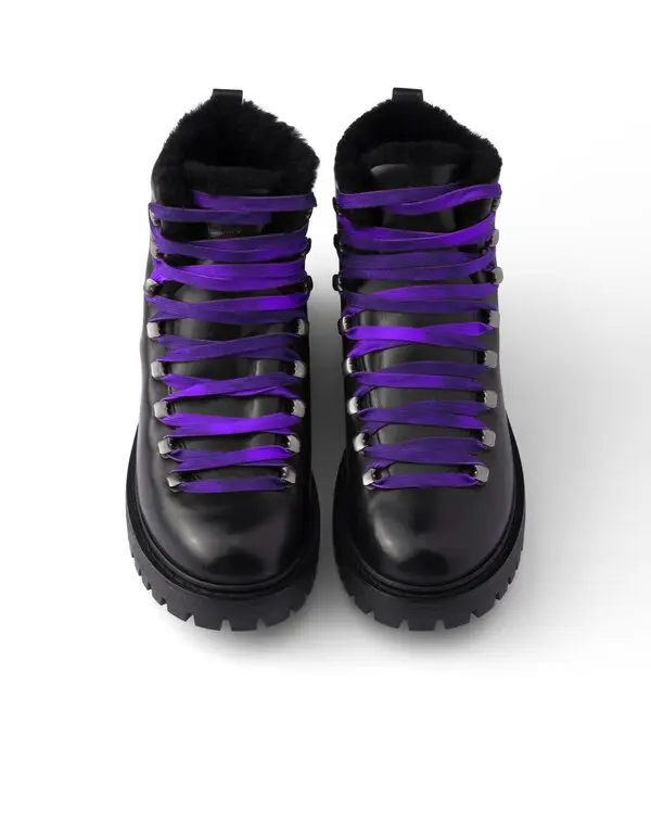 Prada Antiqued Leather Lace-up Ankle Boots