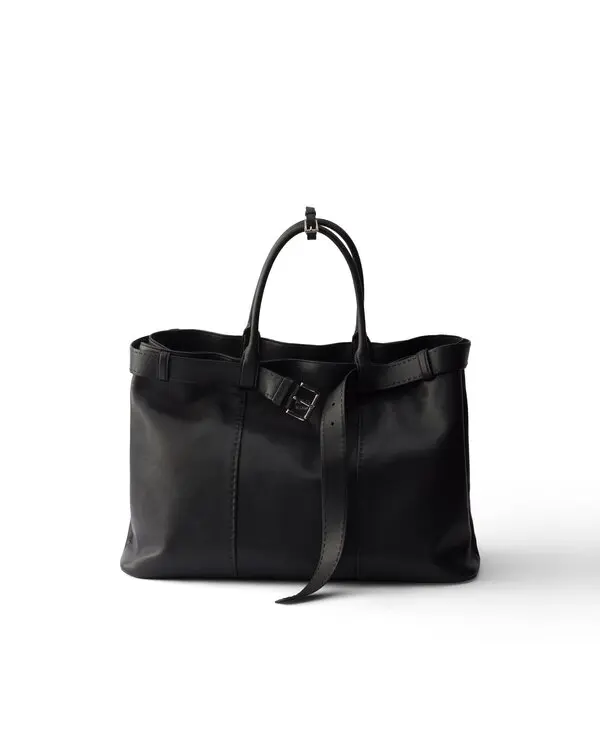 Prada Buckle Antiqued Nappa Leather Bag - Black