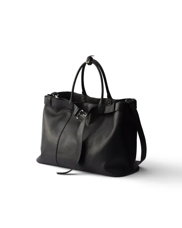 Prada Buckle Antiqued Nappa Leather Bag