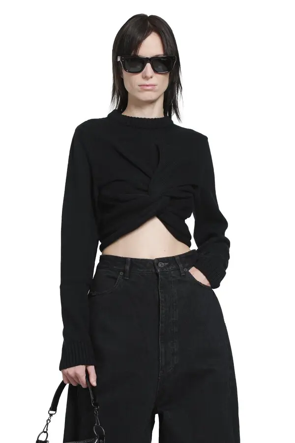 Balenciaga Knotted Wool Sweater - Black