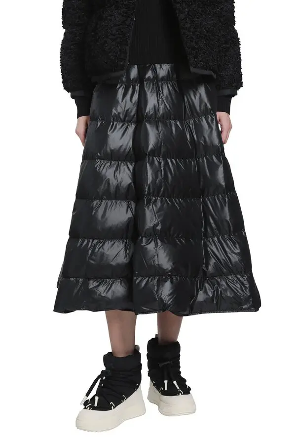 Moncler Long Nylon Laqué Down Skirt - Black