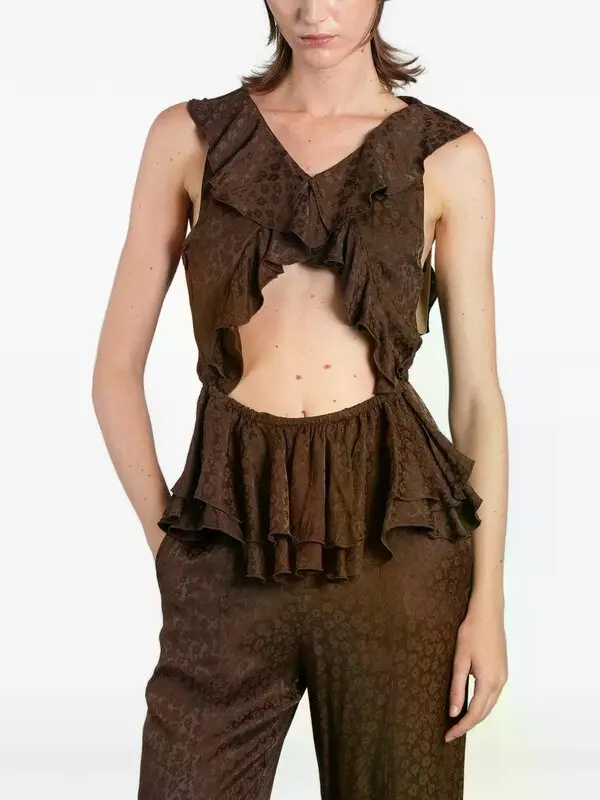 SIEDRES Marian Ruffled Cutout Top - Brown