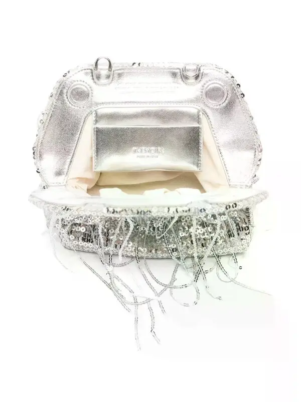THEMOIRE Small Bios Sequin-embellished Fringed Clutch Bag - Silver