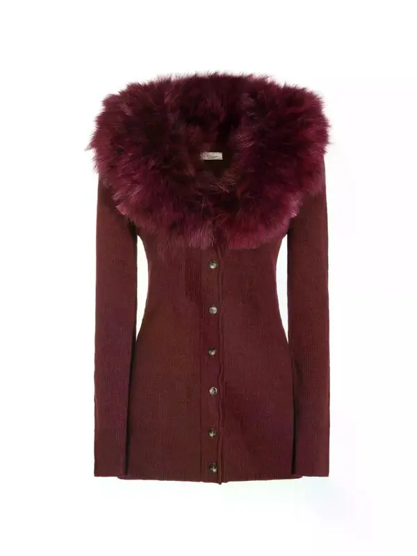 Blumarine Faux-fur Collar Cardigan - Red