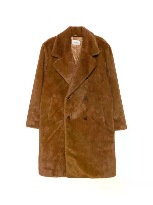 Drole De Monsieur Double-breasted Faux-fur Coat - Brown