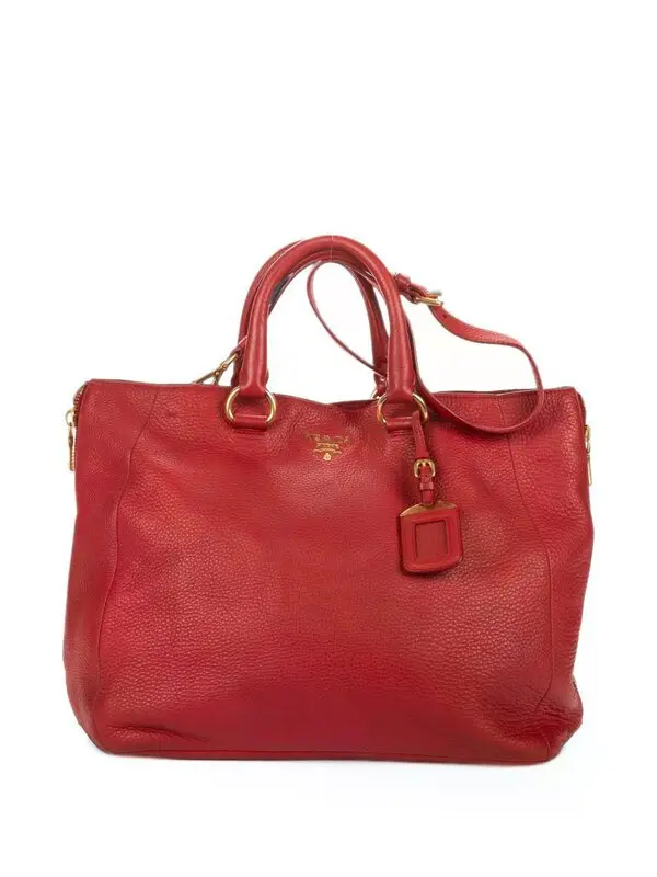 Prada Tall Vitello Daino Shopping Tote Bag - Red