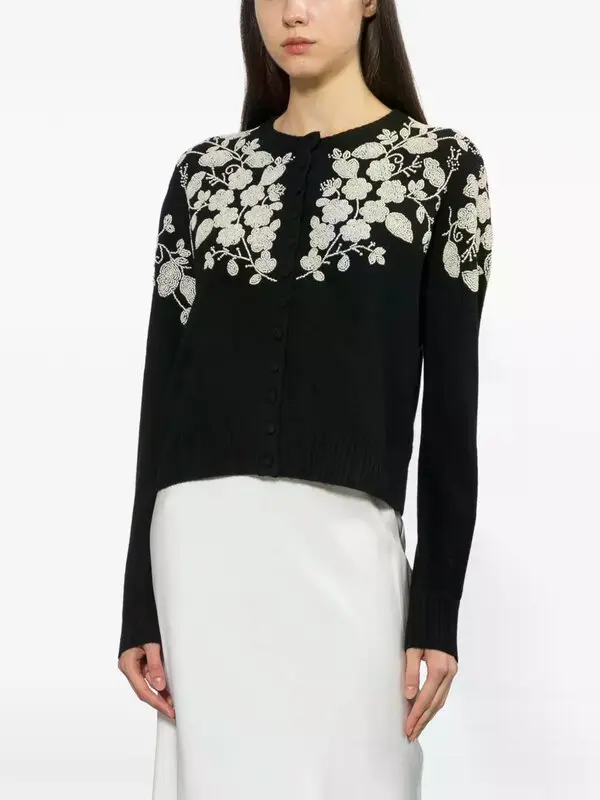 Sea Bead-embellished Floral Cardigan