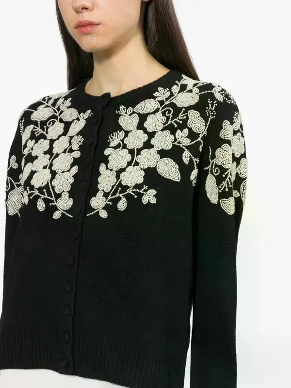 Sea Bead-embellished Floral Cardigan