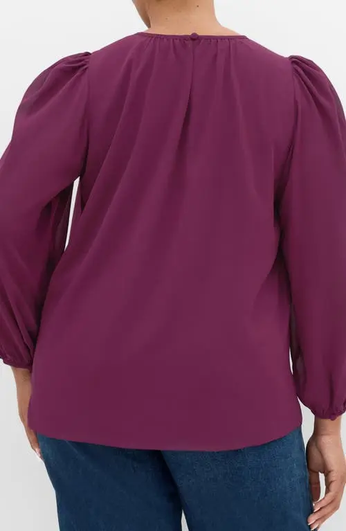 City Chic Kelly Sheer Sleeve Top - Jam