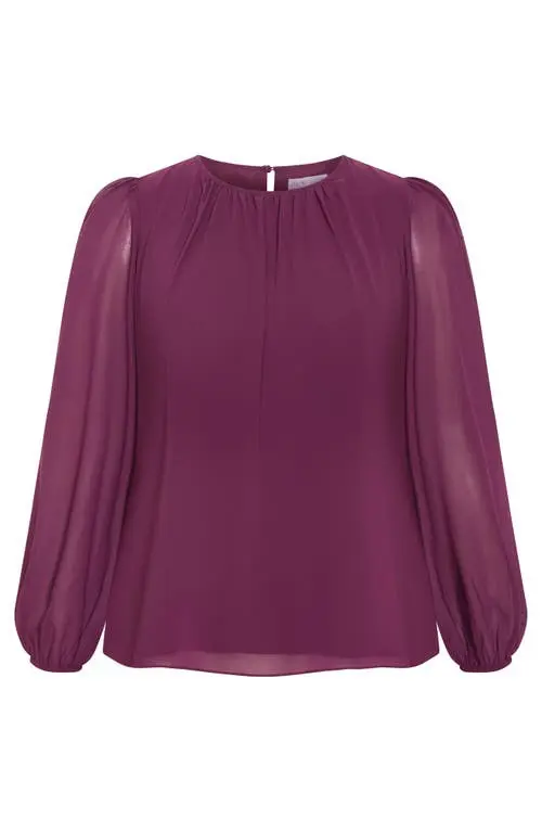 City Chic Kelly Sheer Sleeve Top - Jam