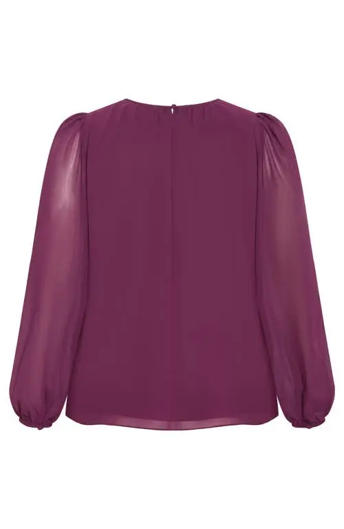 City Chic Kelly Sheer Sleeve Top - Jam
