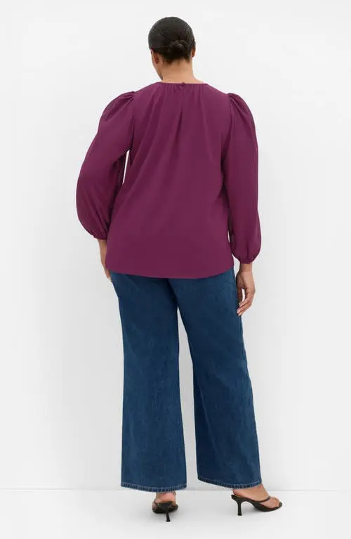 City Chic Kelly Sheer Sleeve Top - Jam