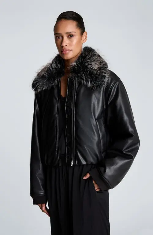 KENNETH COLE COLLECTION Faux Fur Collar Faux Leather Puffer Jacket