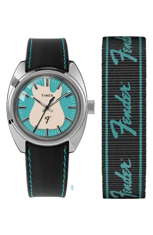 Timex® Fender X Leather Strap Watch - Black