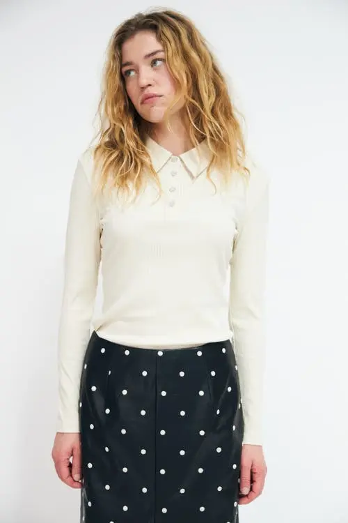 CRAS Ivone Ribbed Knit Polo Top