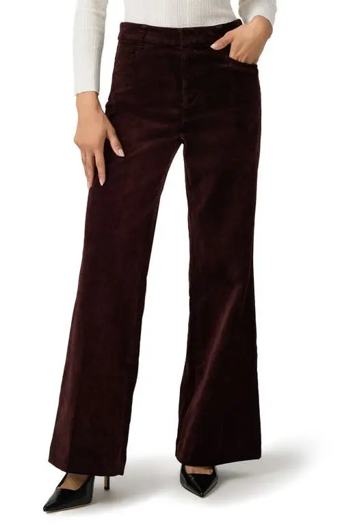 Paige Leenah High Waist Wide Leg Velvet Trouser Jeans - Burgundy