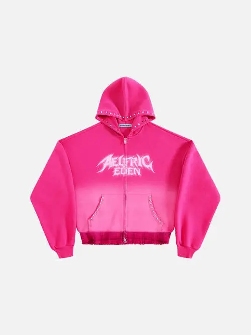 AELFRIC EDEN Boxy Washed Studded Zip Up Hoodie
