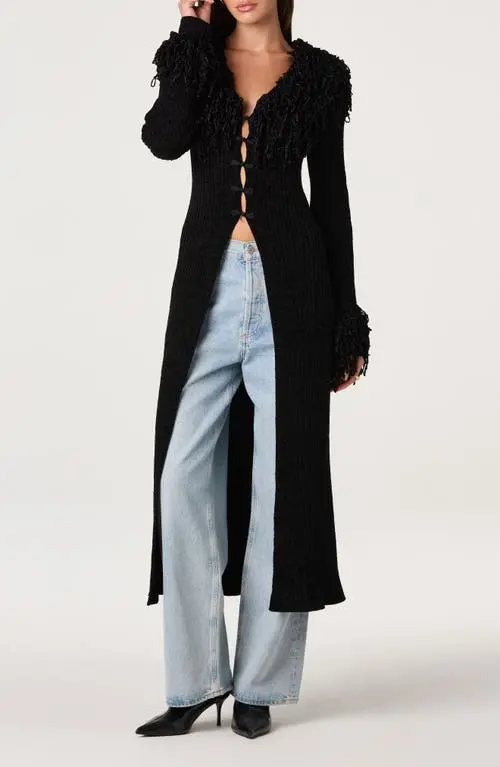 Astr The Label Jadwiga Fringe Tie Waist Cardigan - Black