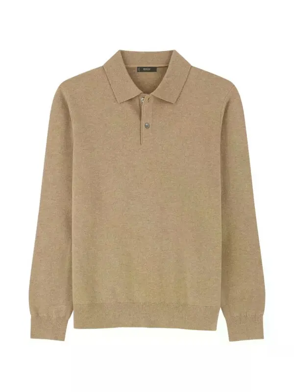 Boggi Milano Knitted Polo Shirt In Cashmere Wool - Neutrals