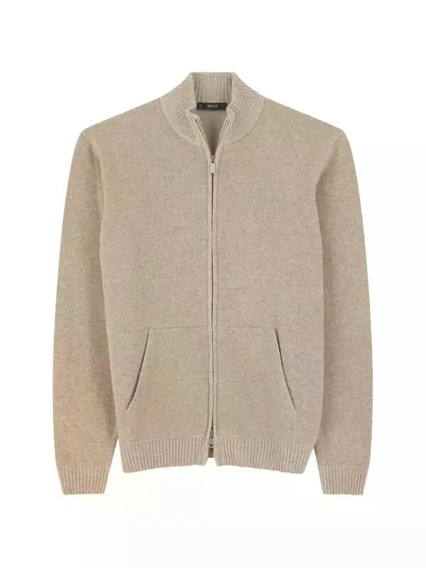 Boggi Milano Roll-neck Jumper Full-zip Cashmere Blend Plated - Neutrals