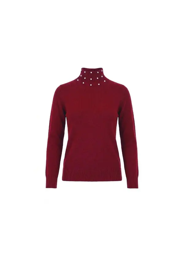 JAMES LAKELAND Pearl Neck Jumper Burgundy - Red