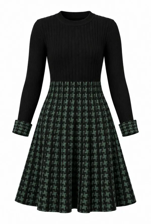 JAMES LAKELAND Green Houndstooth Knitted Dress - Black