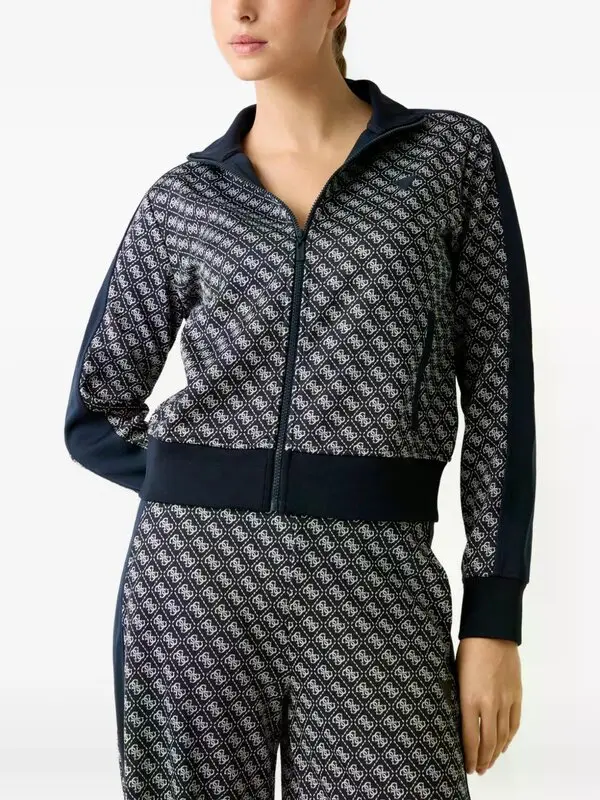 Guess Printed Logo Full-zip Sweater - Blue