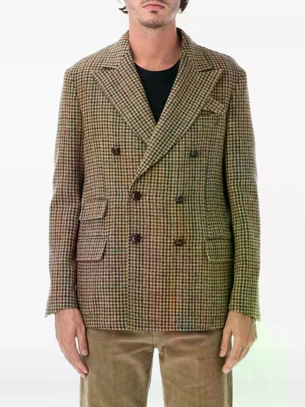 FORTELA Houndstooth Double-breasted Jacket - Brown