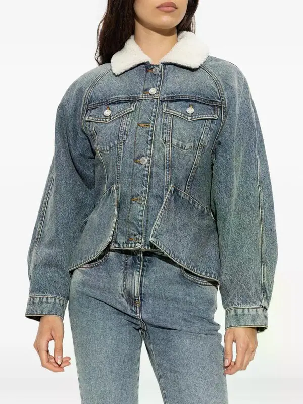 Balmain Shearling-collar Peplum Denim Jacket