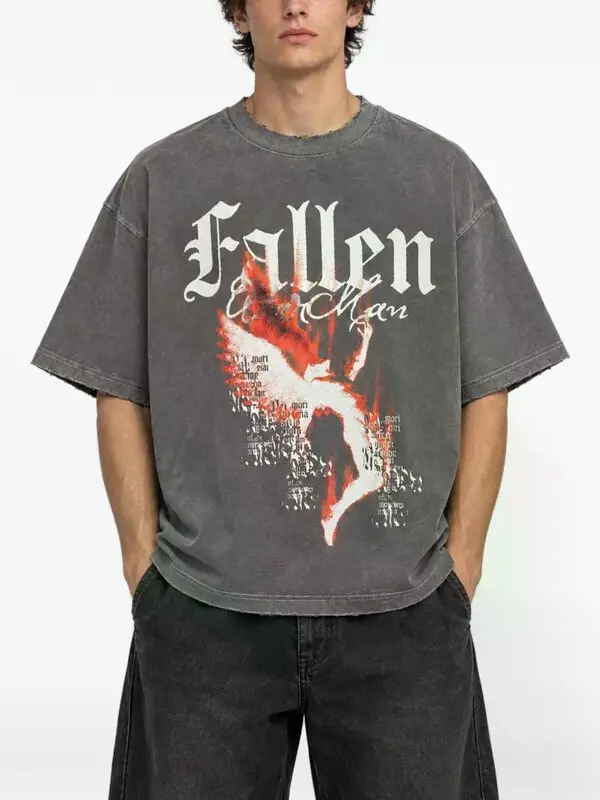 WARMAN Graphic-print Distressed T-shirt - Grey
