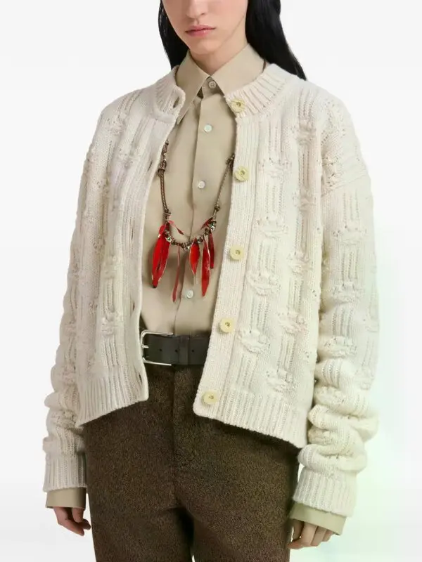 Marni White Fisherman Wool Cashmere Cardigan