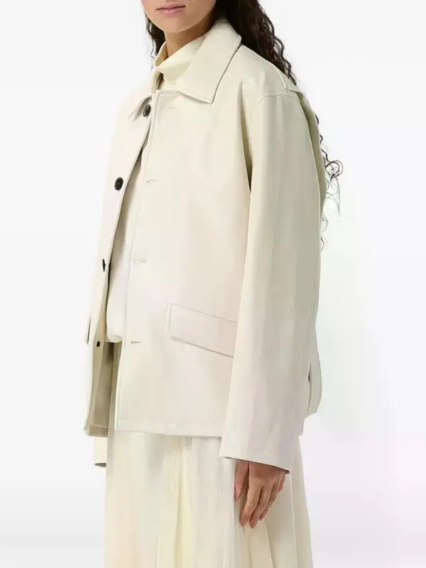ELEH Faux-leather Button-up Collared Jacket