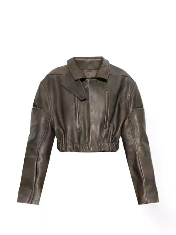 Rick Owens Cropped Leather Jacket - Brown