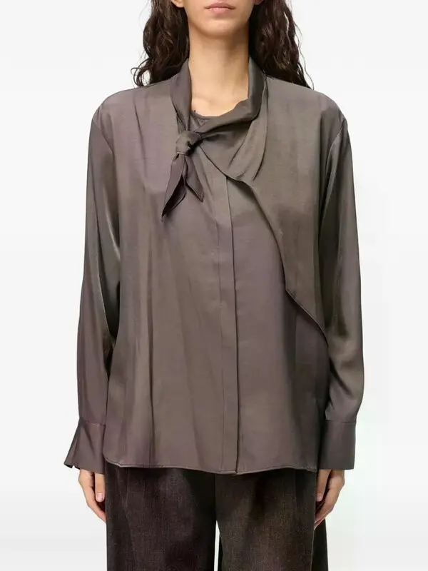 ELEH Tie-neck Long-sleeve Shirt - Grey