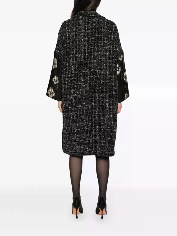 5 PROGRESS Floral-jacquard Bouclé-panel Coat