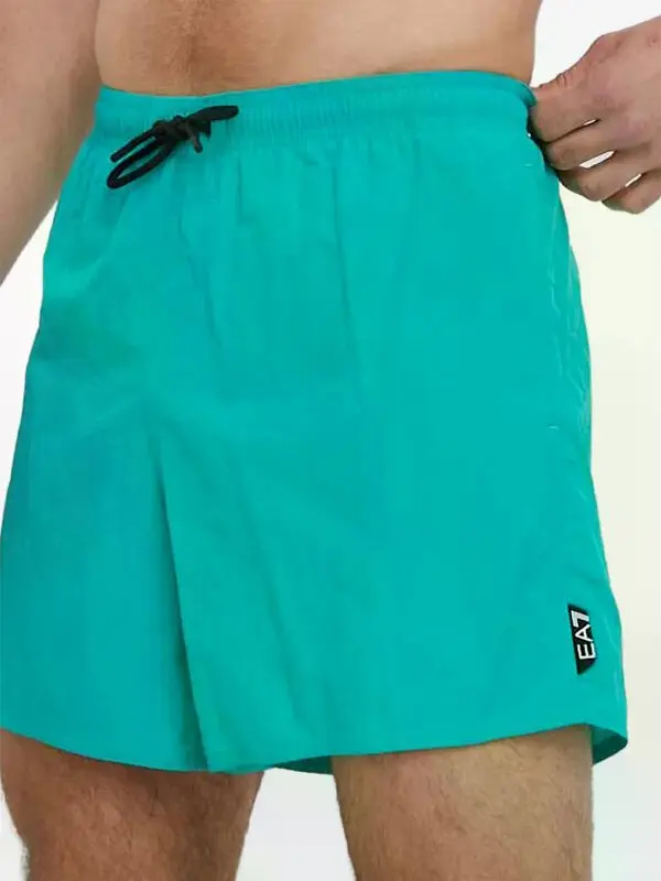 EA7 Logo-patch Drawstring Swim Shorts - Blue