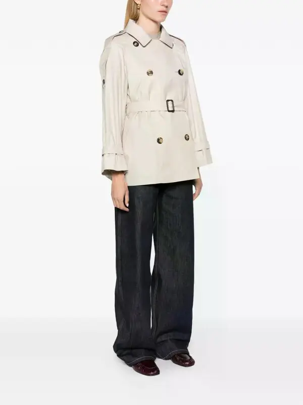 Max Mara Short Trench Coat In Water-repellent Twill Beige
