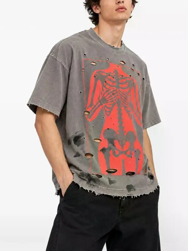 WARMAN Distressed Skeleton-print T-shirt